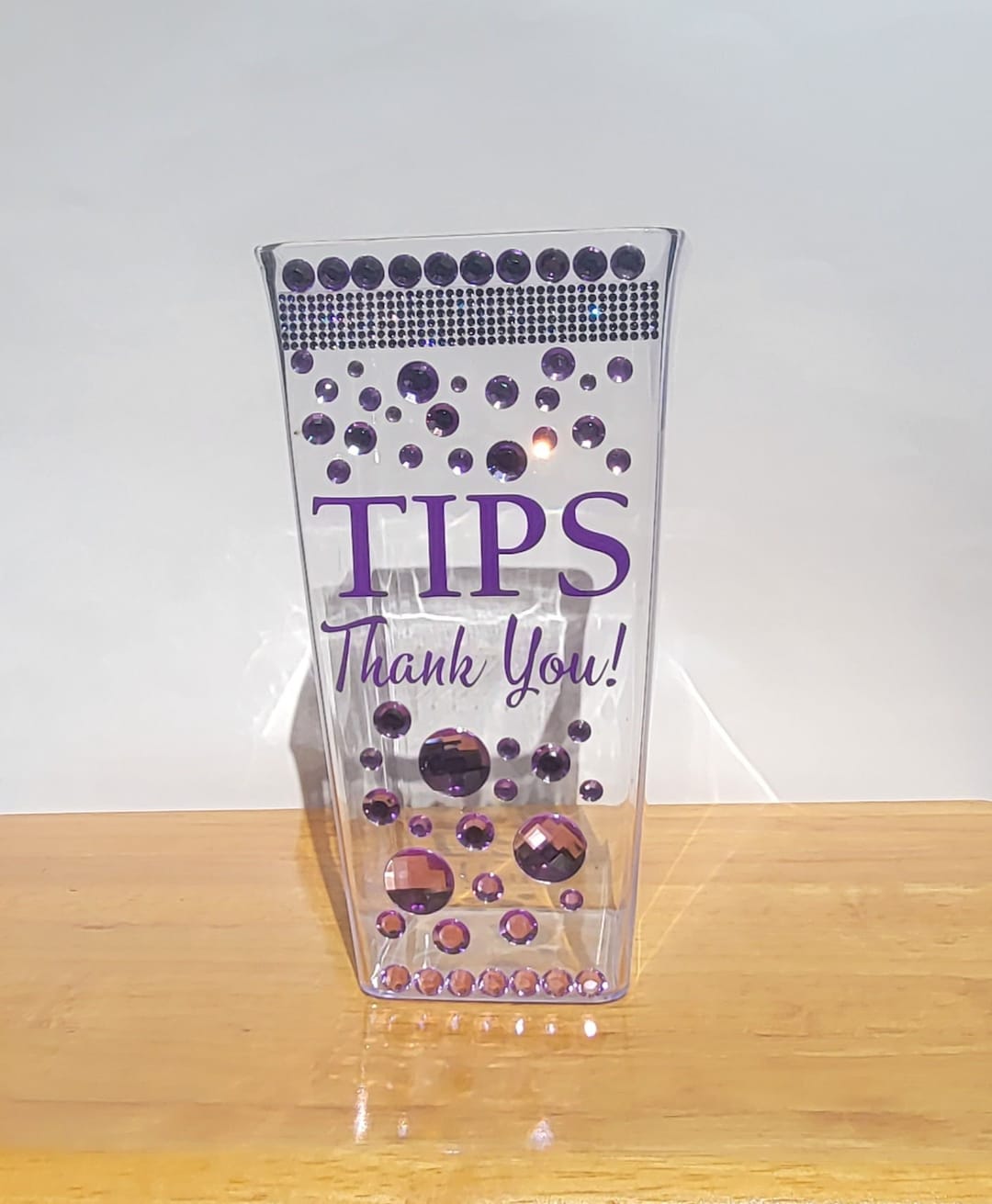 Tip Vessel BIG Tips Money Collecting Plastic Tip Jar Clear Purple Gems ...