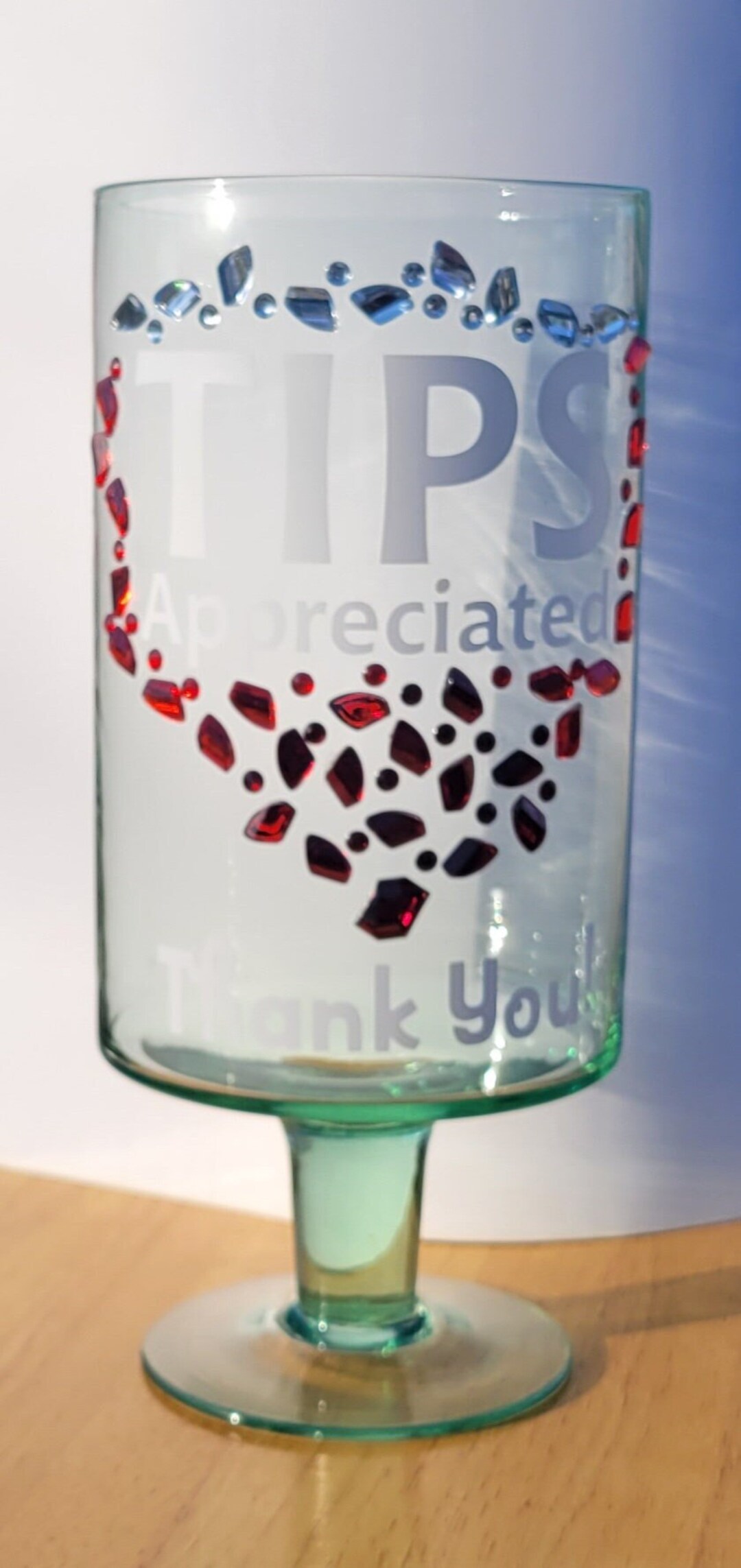 Tip Vessel BIG Tips Glass Large Tip Jar Red Gems Rhinestones Bling Gems ...