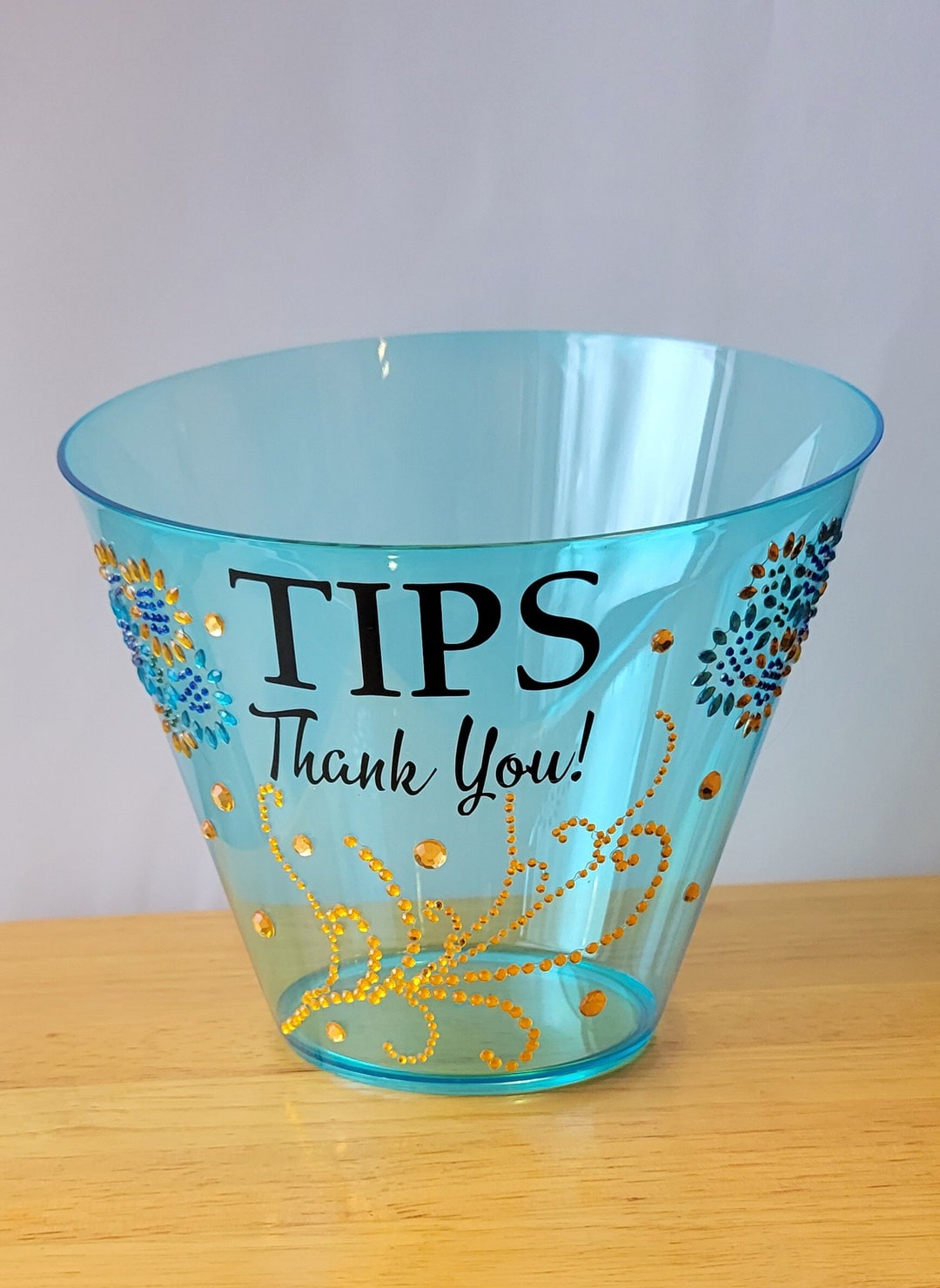 Tip Vessel BIG Tips Money Collecting Clear Teal Blue Plastic Tip Jar ...
