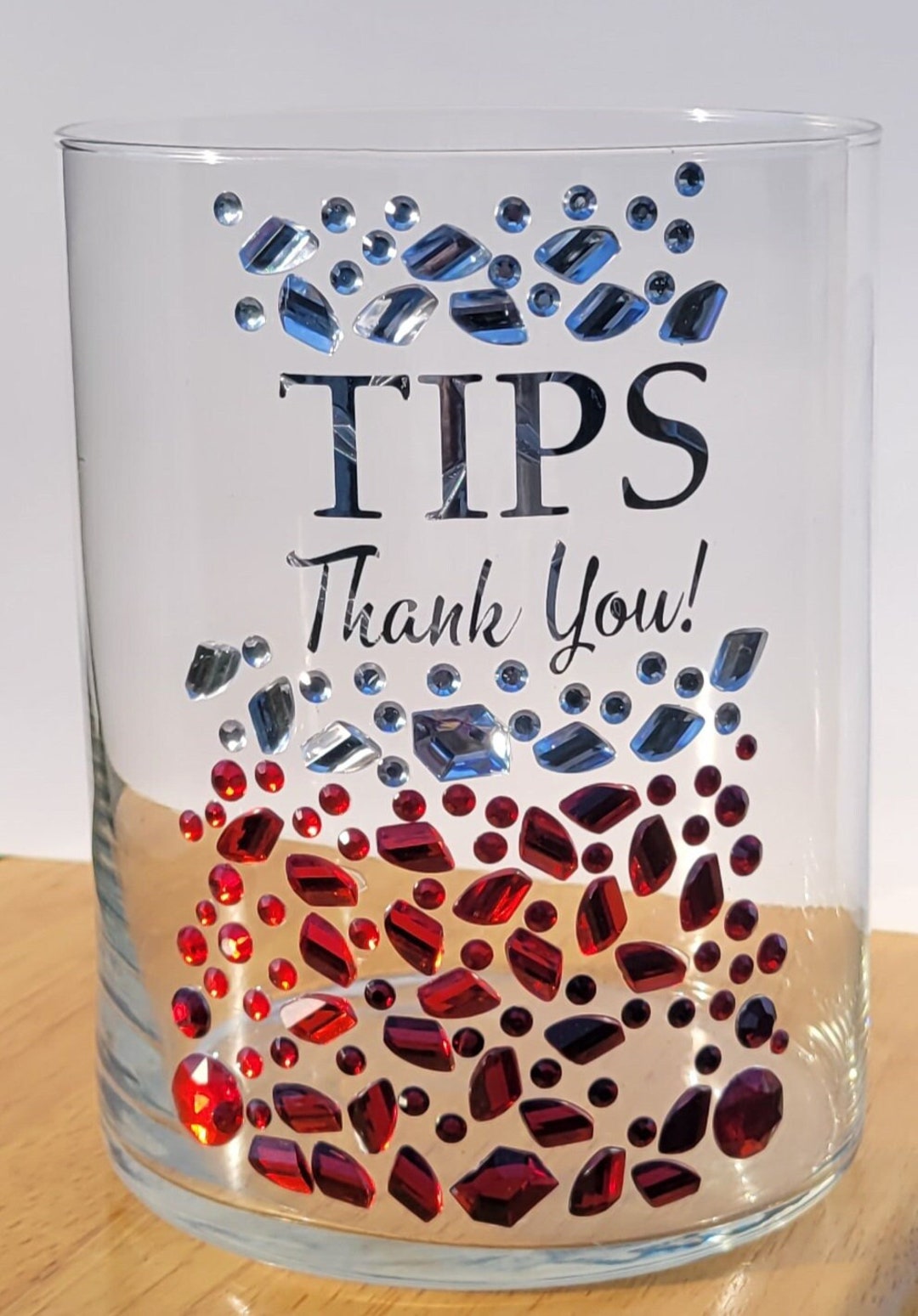 Tip Vessel BIG Tips Money Collecting, Large Glass Tip Jar Red Gems ...