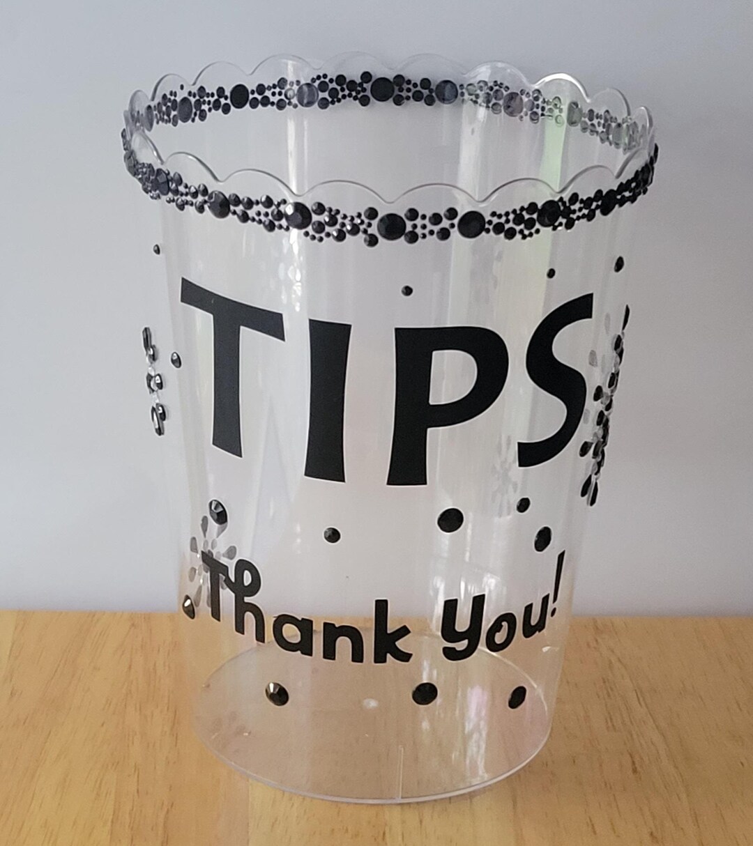 Tip Jar BIG Tips Money Collecting Large Clear Plastic Black Gems Piano ...