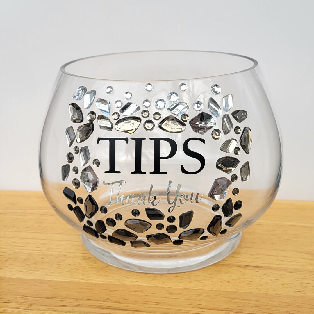 Tip Vessel BIG Tips Money Collecting, Large Glass Tip Jar Gray Silver ...