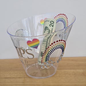 Tip Vessel BIG Tips Money Collecting Clear Plastic Tip Jar, Rainbow ...
