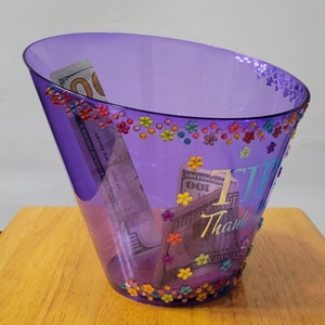 Tip Vessel BIG Tips Money Collecting Purple Plastic Tip Jar, Gems Piano ...