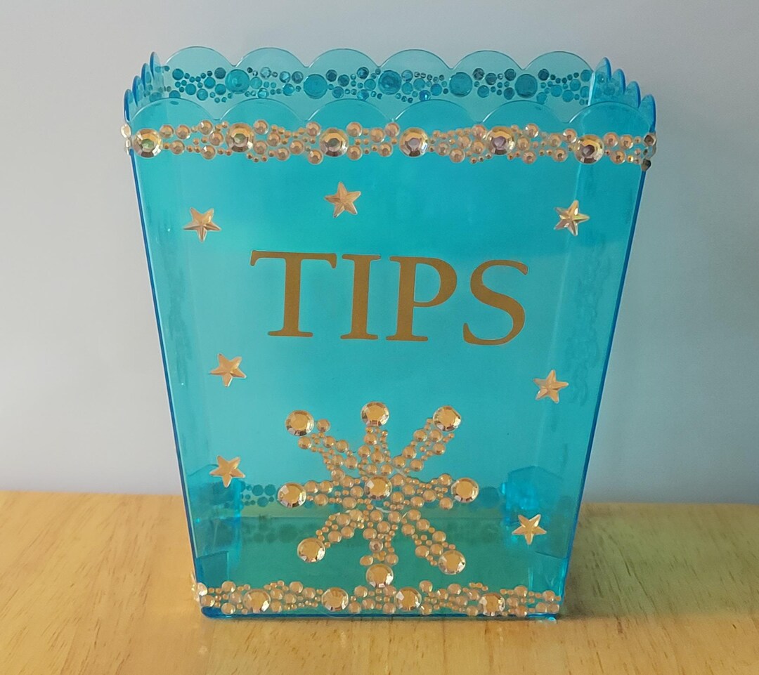 Tip Vessel BIG Tips Money Collecting Blue Teal Clear Plastic Tip Jar ...
