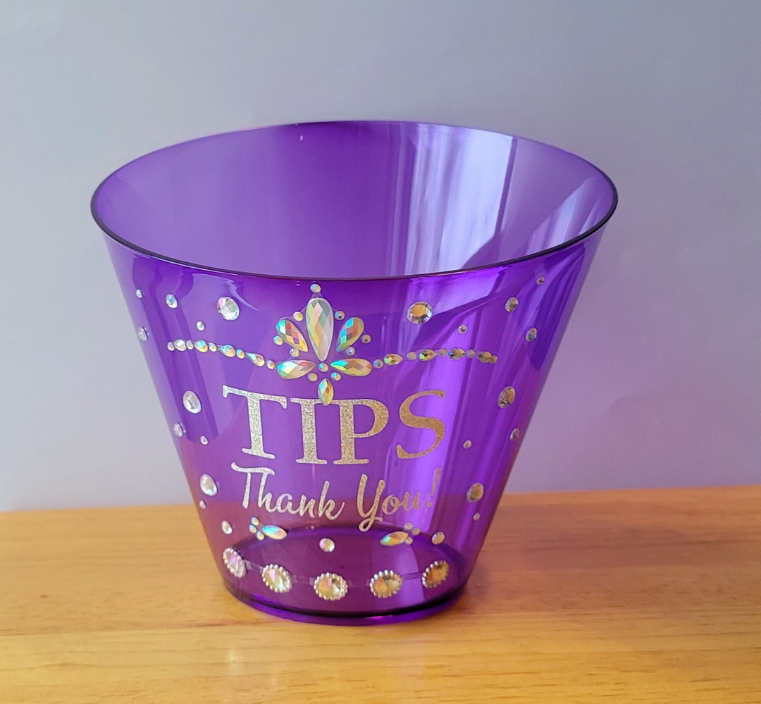 BIG Tips Money Collecting Purple Plastic Tip Jar Iridescent Gems Piano ...