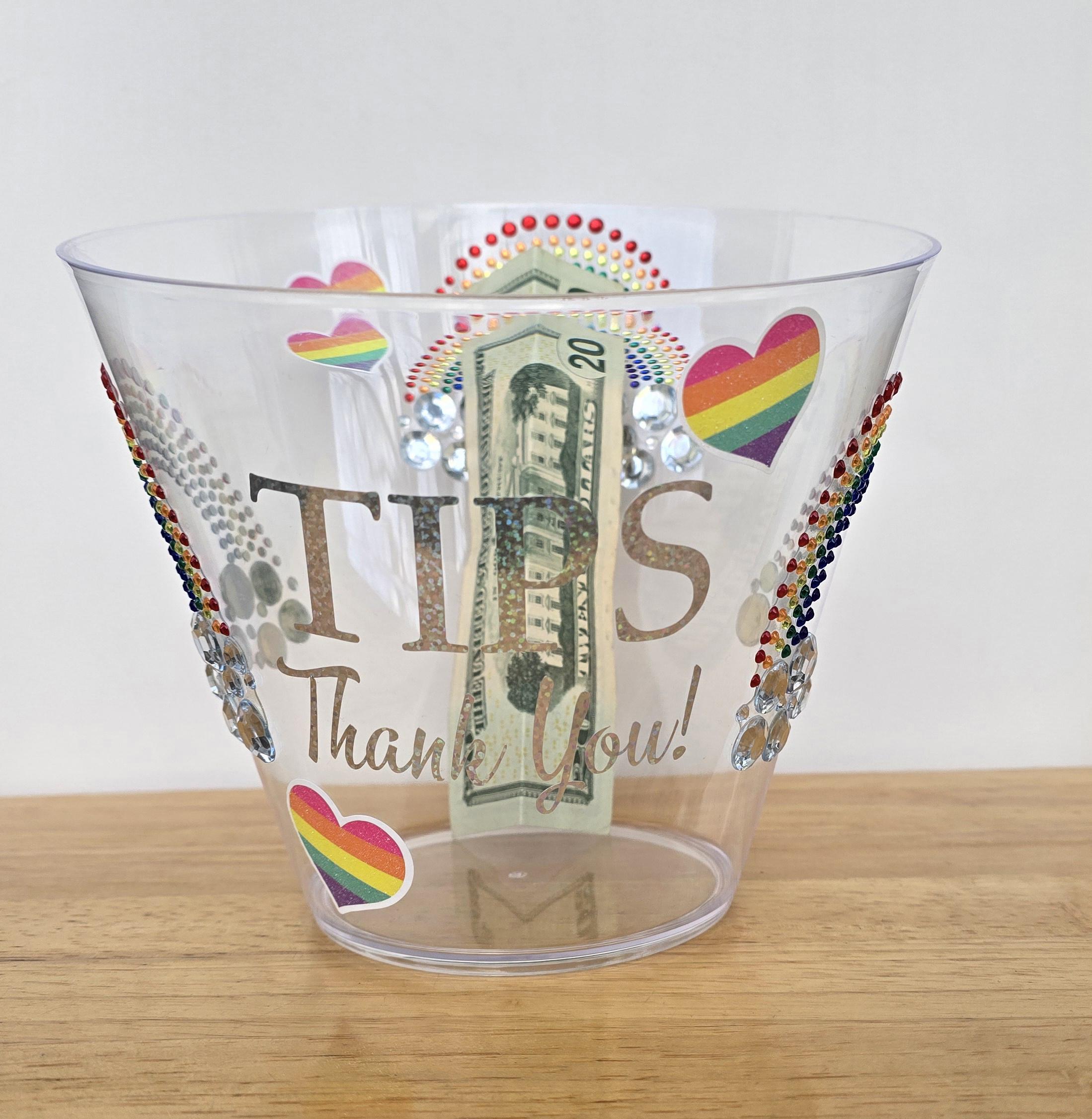 Tip Vessel BIG Tips Money Collecting Clear Plastic Tip Jar, Rainbow ...