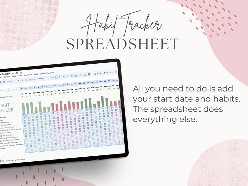 Habit Tracker Spreadsheet for Google Sheets, Daily Habit Planner ...