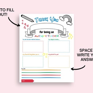 Teacher Appreciation Printable Bundle for Kids: Survey, Thank You Cards ...