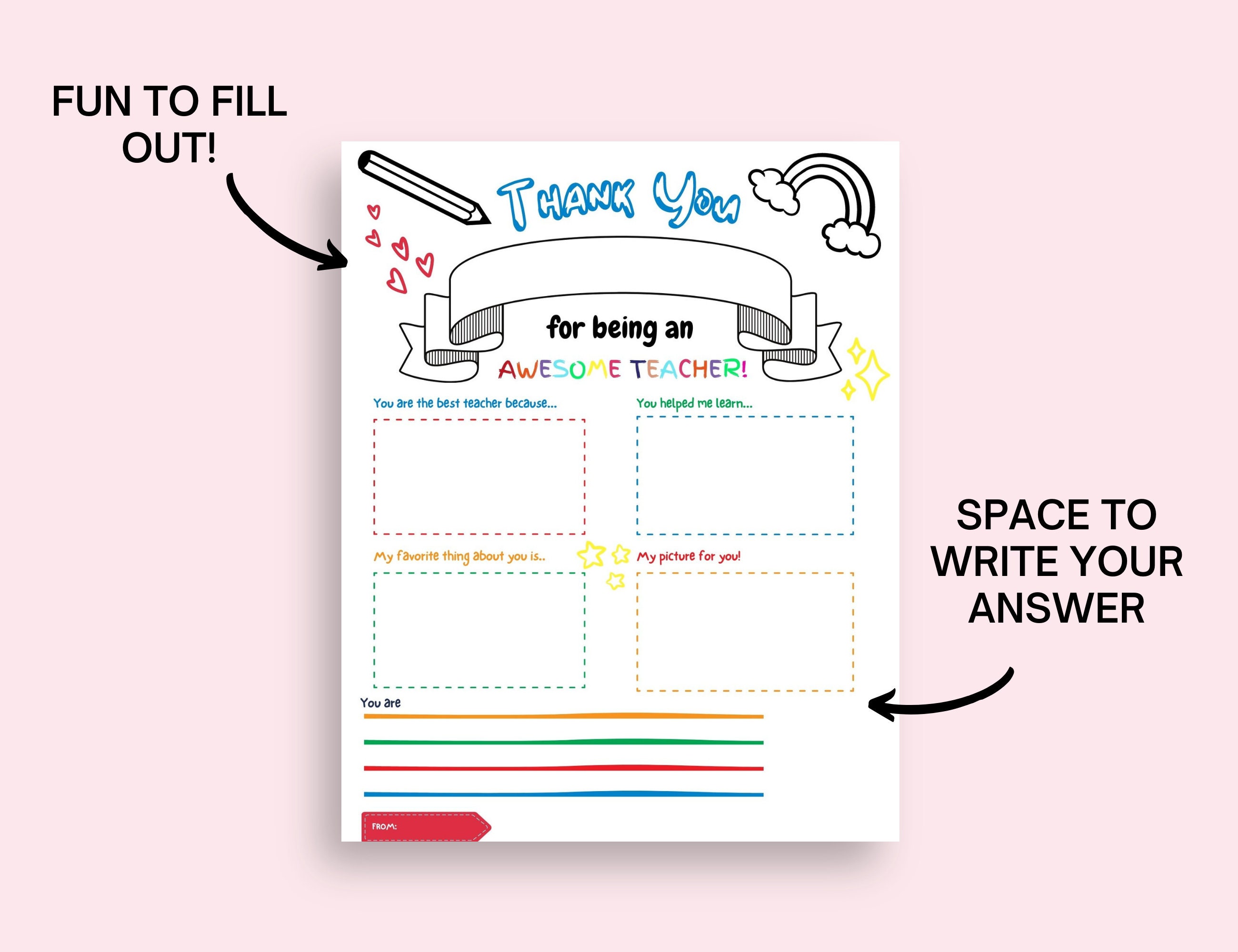 Teacher Appreciation Printable Bundle for Kids: Survey, Thank You Cards ...