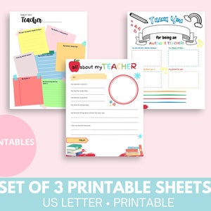 Teacher Appreciation Printable Bundle for Kids: Survey, Thank You Cards ...