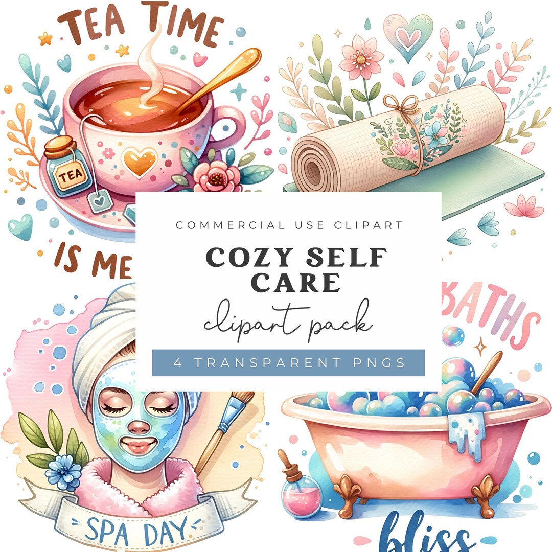 Watercolor Cozy Self Care Clipart Set, Spa Digital Stickers for ...