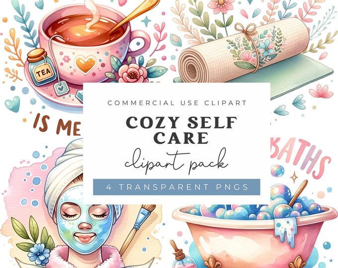 Cozy Self Care Watercolor Clipart Set | 25 PNG Images | Commercial Use ...