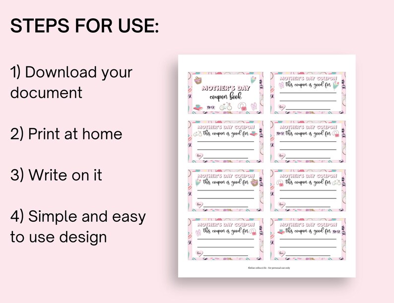 Mother's Day Printable Coupon Book, US Letter A4 Digital File, Kids ...