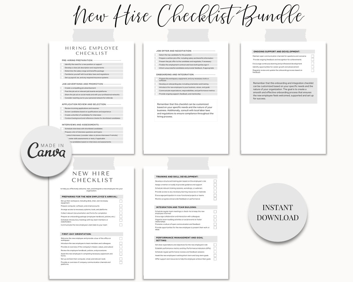 Employee Training Checklist Template New Hire Checklist - Etsy