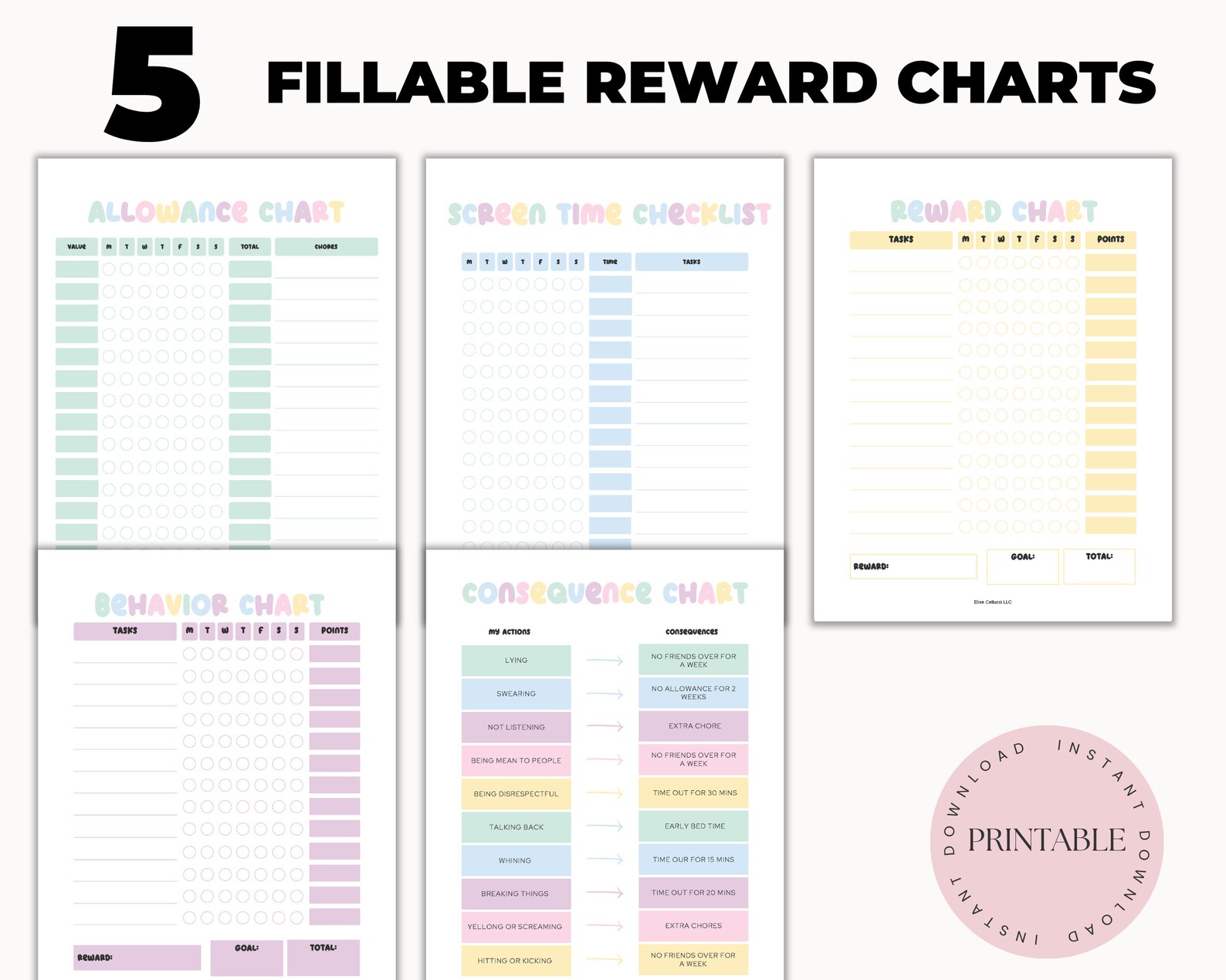 Chore Chart Fillable PDF Responsibility Chart Child Reward Chart ...