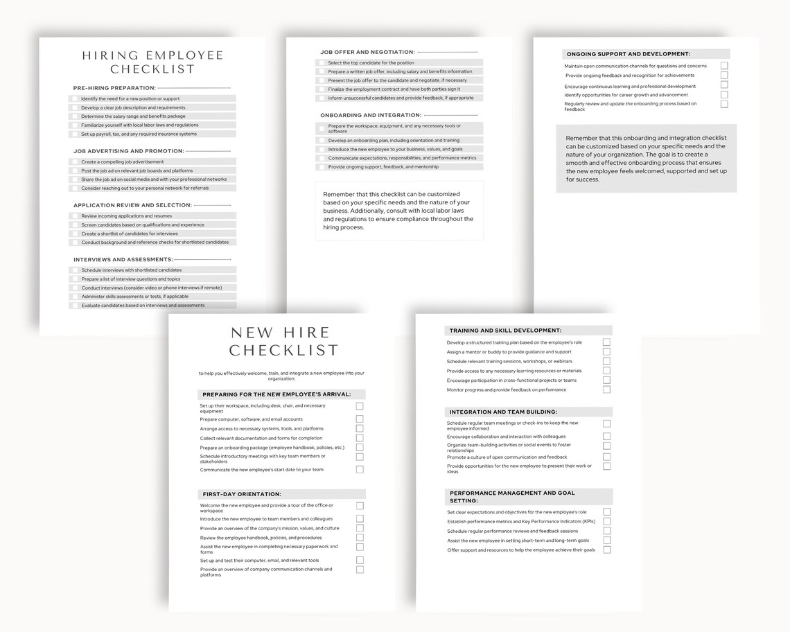 Employee Training Checklist Template New Hire Checklist - Etsy