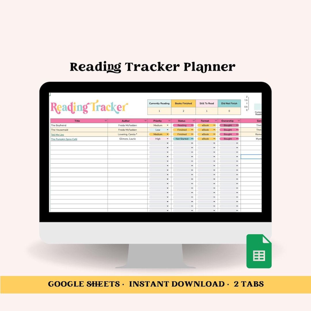 Book Reading Tracker Google Sheets, Digital Reading Log, Goals ...