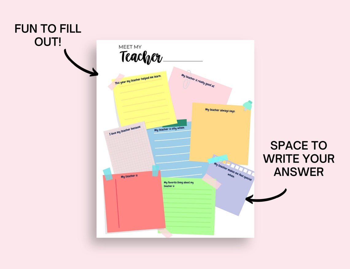 Teacher Appreciation Printable Bundle for Kids, Teacher Survey, Teacher ...