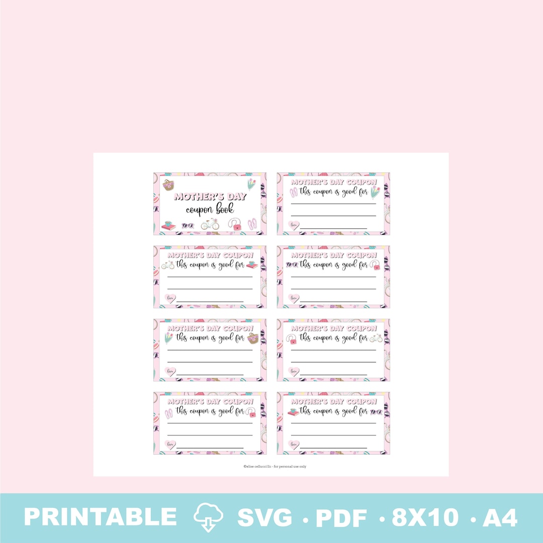 Mother's Day Printable Coupon Book, US Letter A4 Digital File, Kids ...