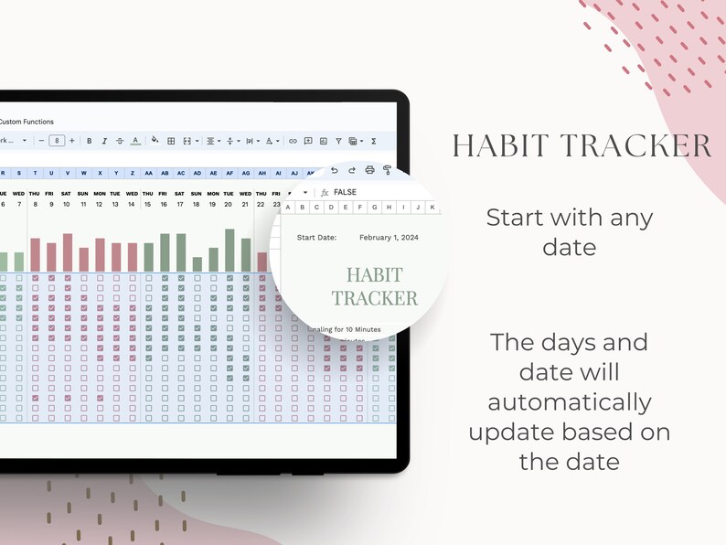 Habit Tracker Spreadsheet for Google Sheets, Daily Habit Planner ...