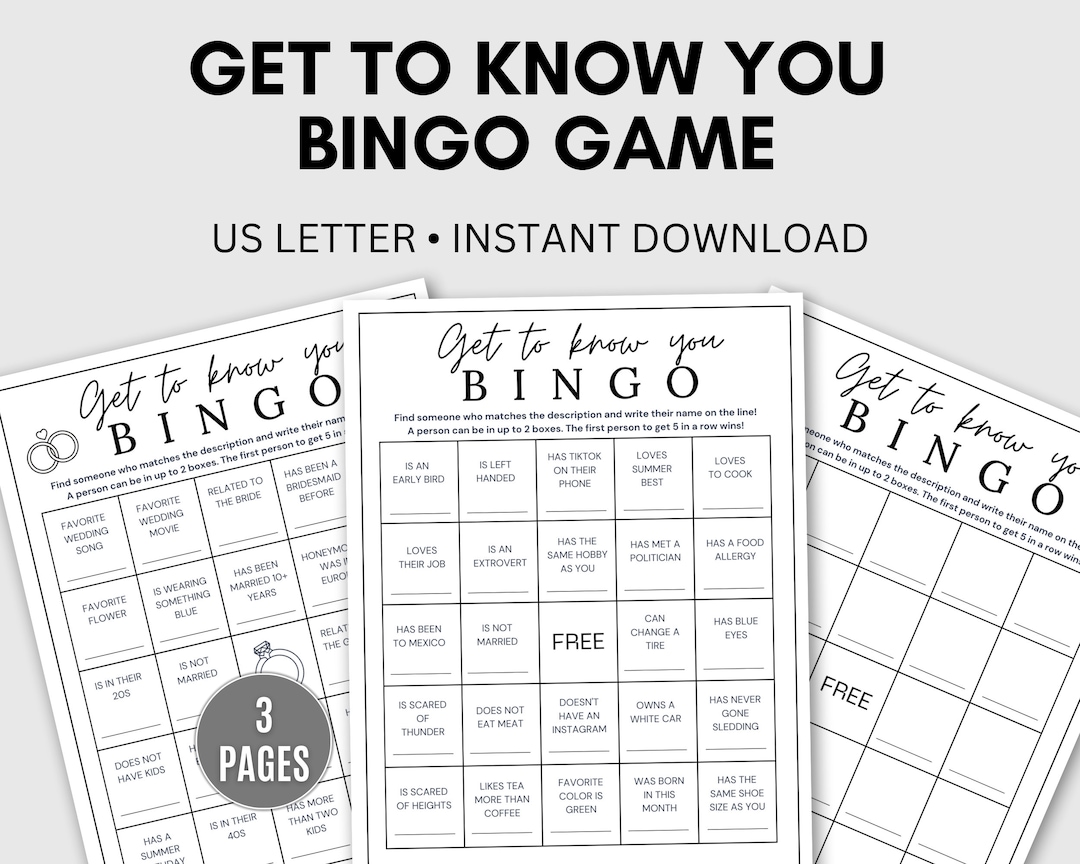 Get to Know You Bingo Game Printable Instant Download, Human Bingo Game ...