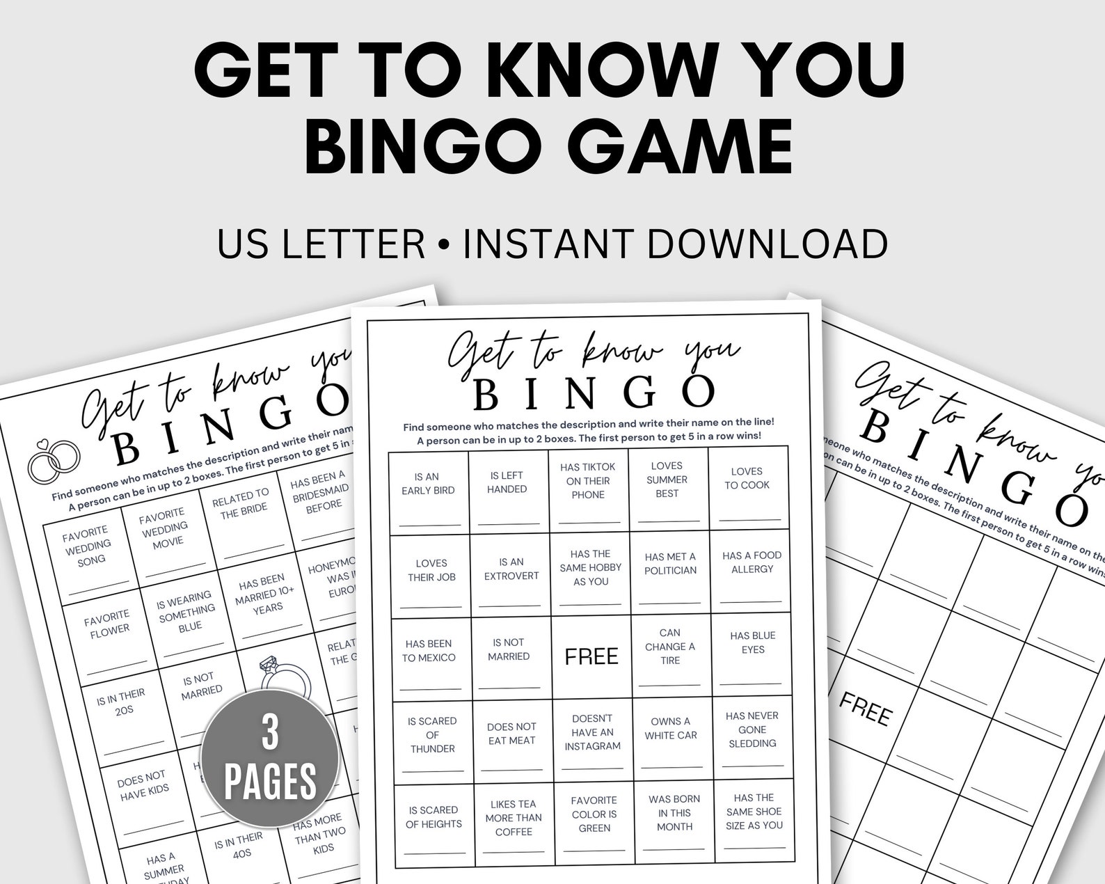 Get to Know You Bingo Game Printable Instant Download, Human Bingo Game ...