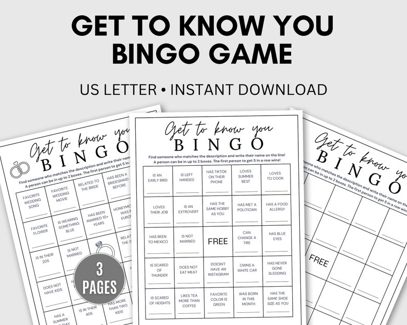 Get to Know You Bingo Game Printable Instant Download, Human Bingo Game ...