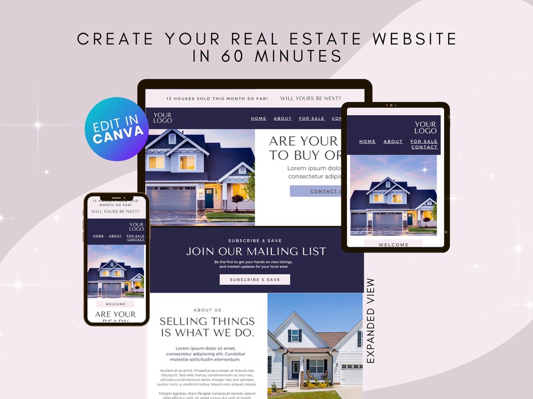 Editable One Page Real Estate Website Canva Template, Realtor Marketing ...
