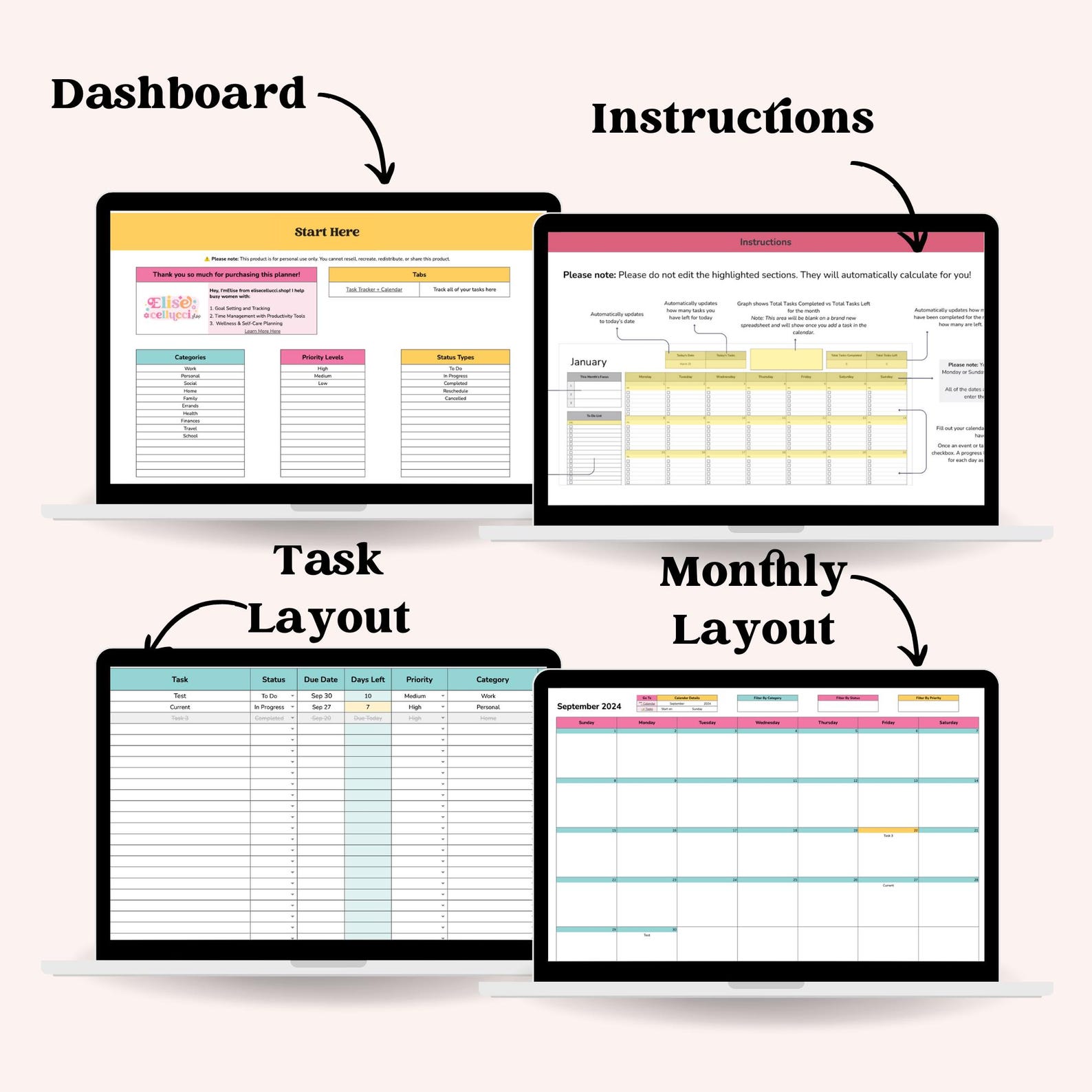 Monthly Calendar Google Sheets 2025, Digital Task Planner, Monthly ...