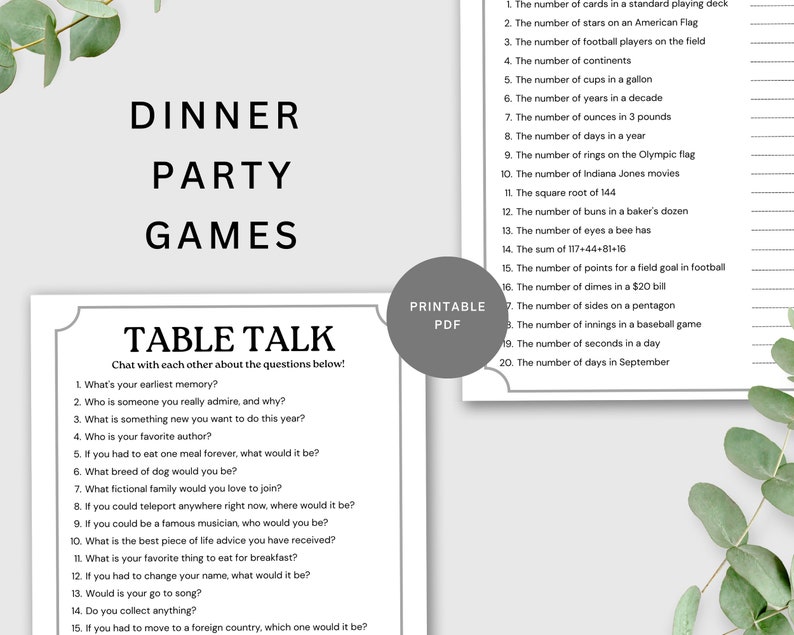 Dinner Party Games Printable, Icebreaker Questions, Adult Party Games ...