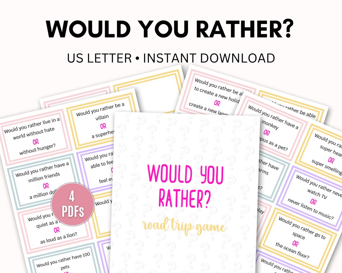 Would You Rather Printable Game for Kids or Teens, Road Trip Games ...