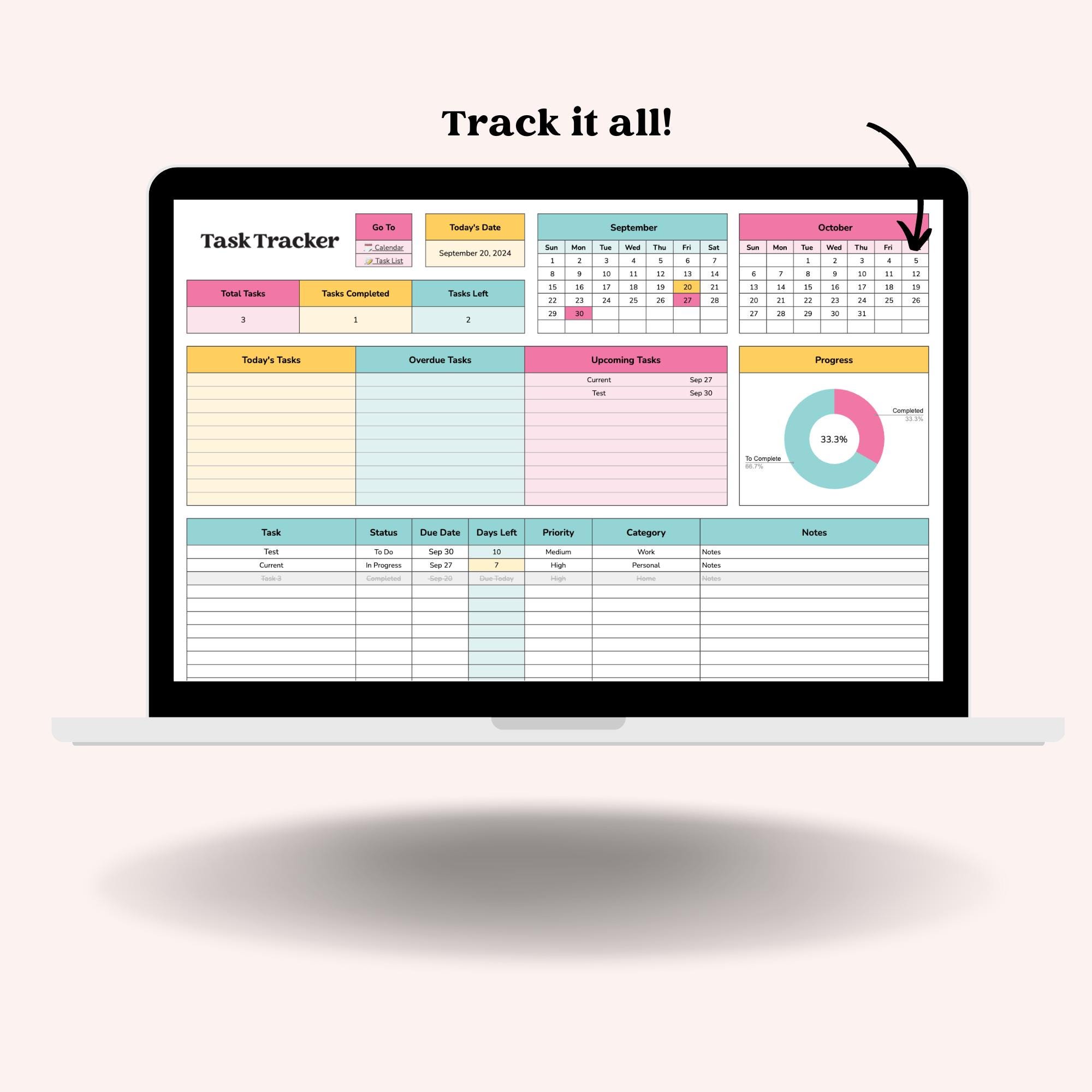 Monthly Calendar Google Sheets 2025, Digital Task Planner, Monthly ...