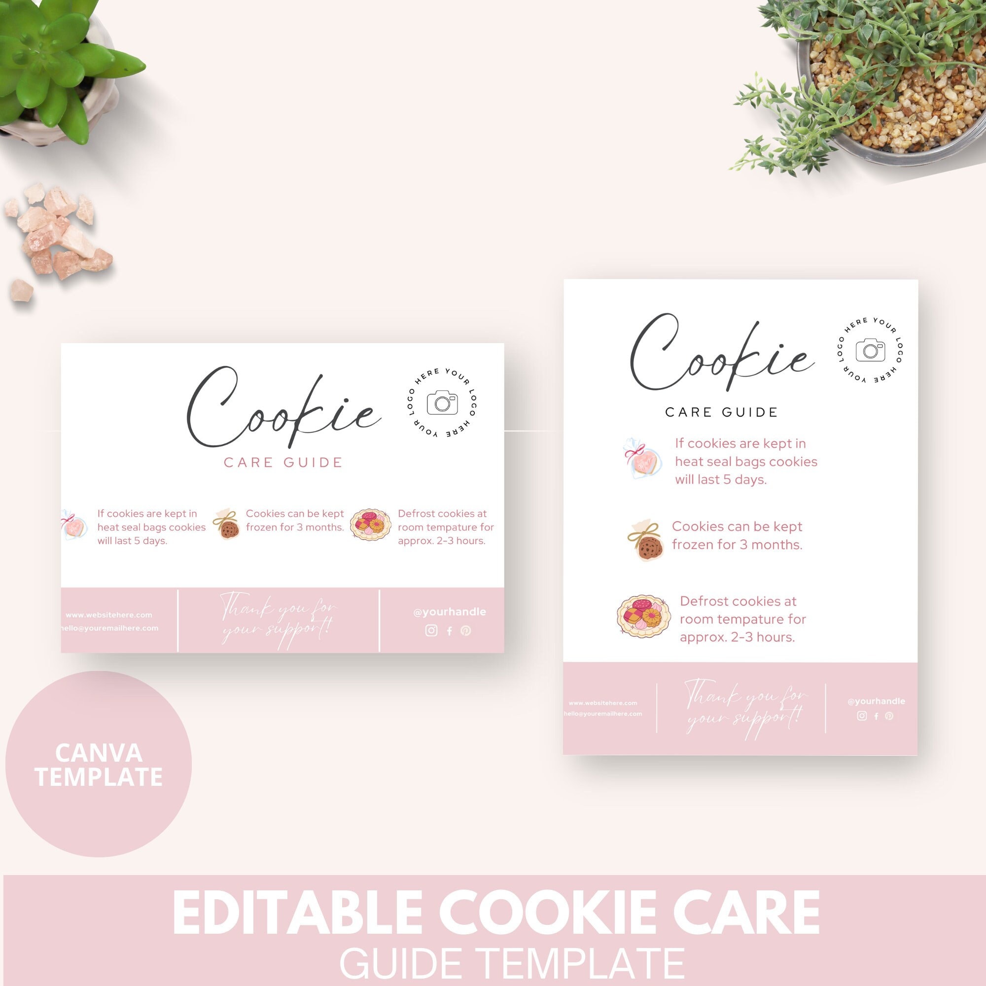 CANVA Cookie Care Guide Editable Template, 2 SIZES, Printable Biscuit ...