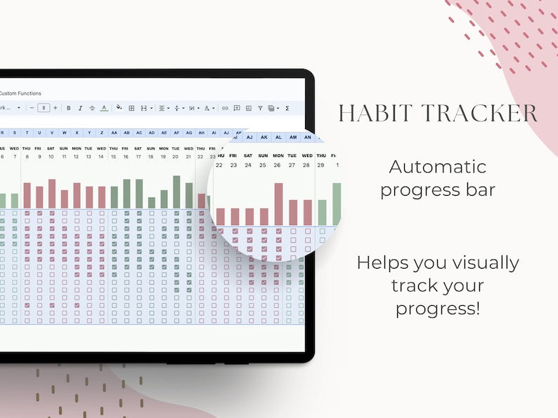 Habit Tracker Spreadsheet for Google Sheets, Daily Habit Planner ...