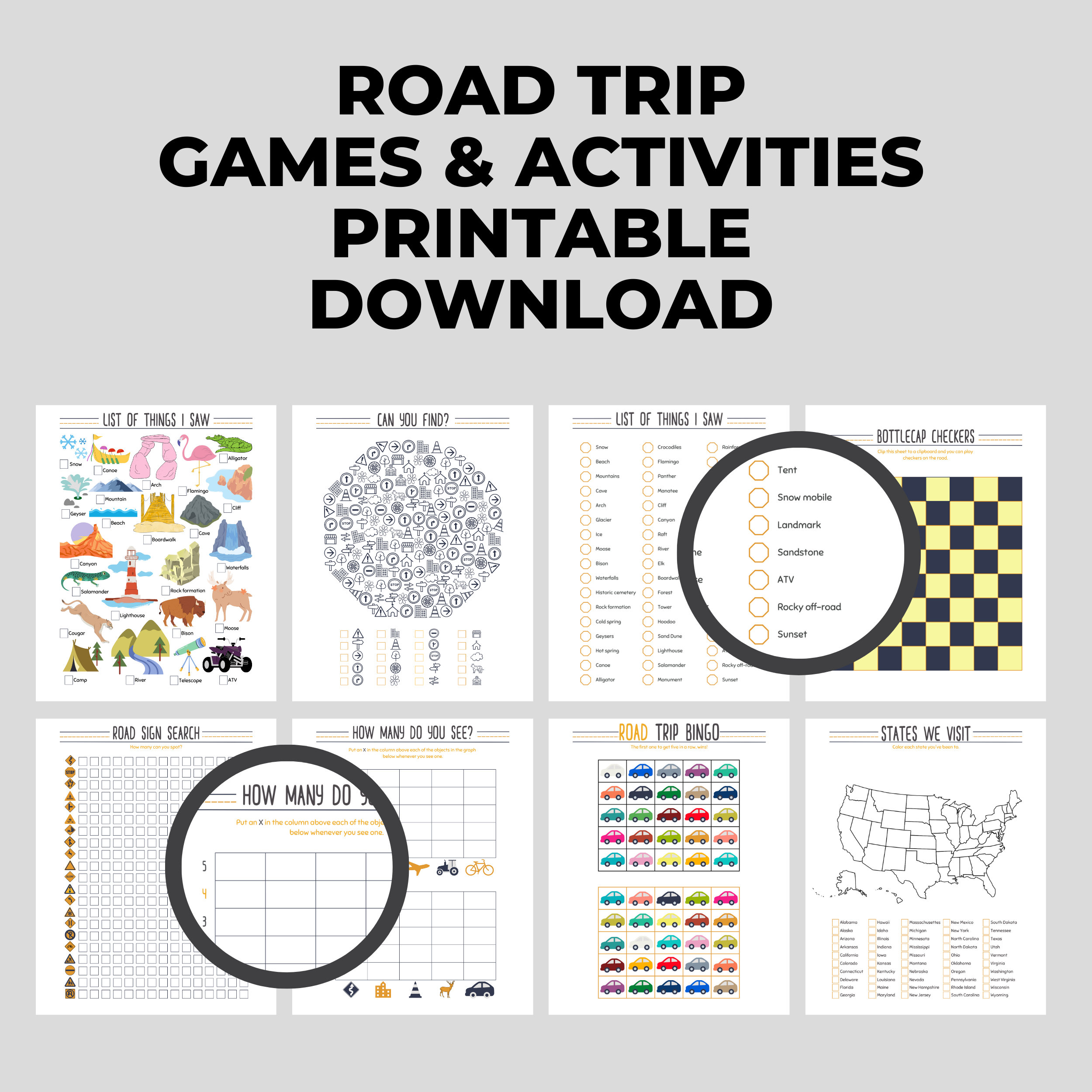 Road Trip Games Printable for Kids & Family – Travel Scavenger Hunt ...