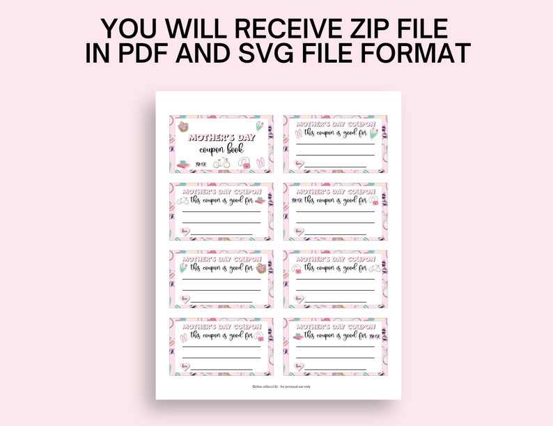 Mother's Day Printable Coupon Book, US Letter A4 Digital File, Kids ...