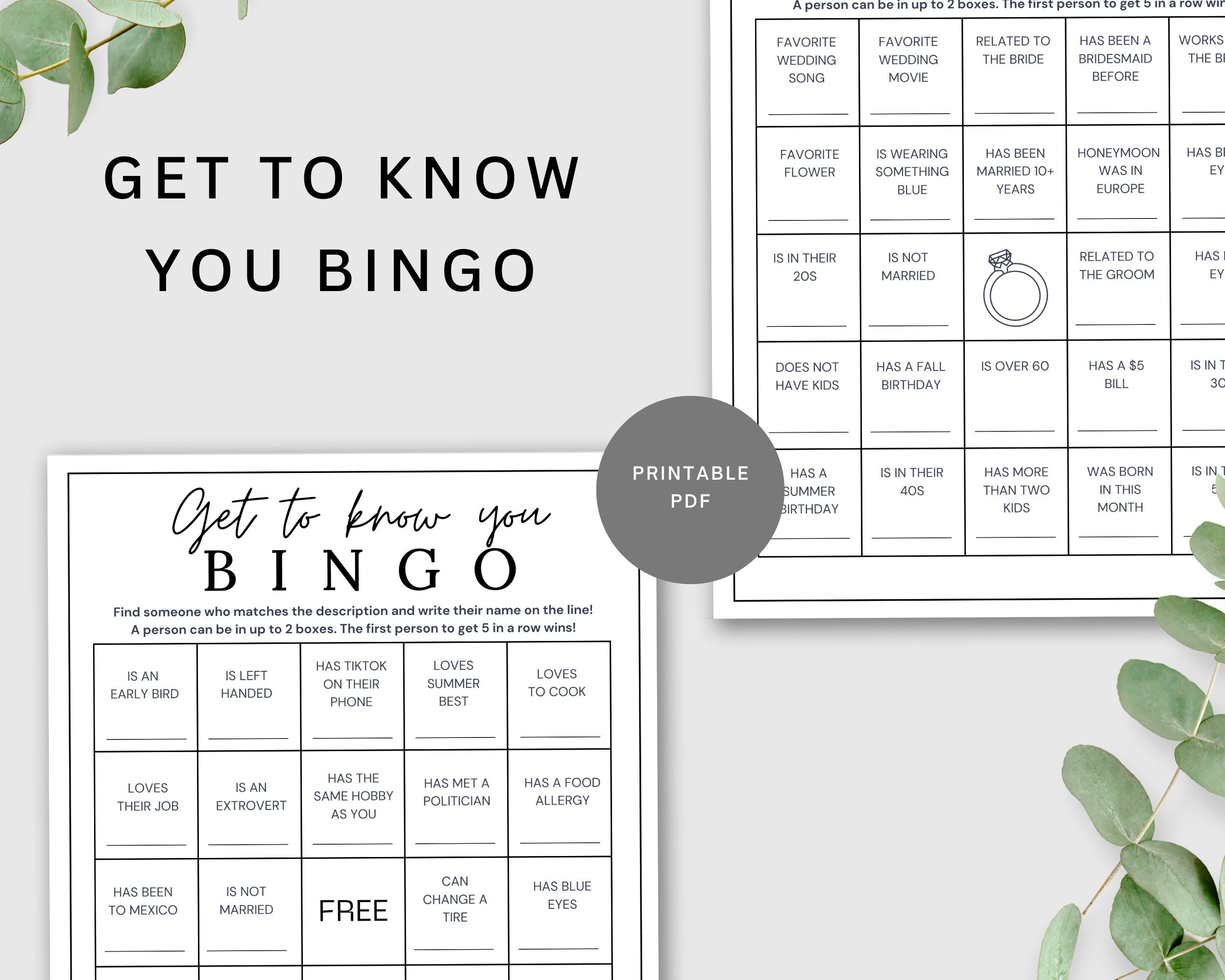 Get to Know You Bingo Game Printable Instant Download, Human Bingo Game ...