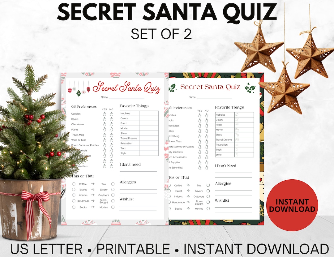 About Me Gift Exchange Teens Christmas Games Secret Santa Questionnaire ...