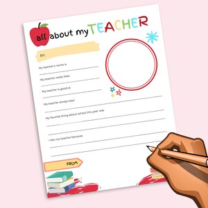 Teacher Appreciation Printable Bundle for Kids: Survey, Thank You Cards ...