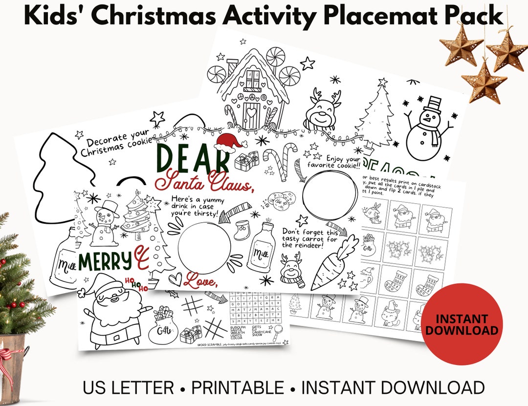 Christmas Coloring Placemats Printable, Santa, Elves, Gingerbread ...