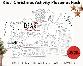Christmas Coloring Placemats Printable, Santa, Elves, Gingerbread ...
