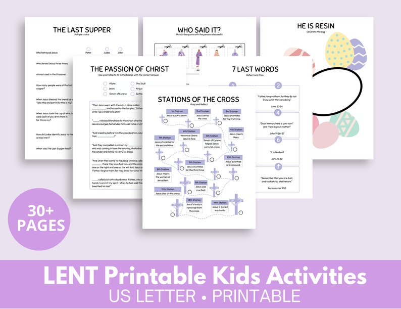 Kids Lenten Instant Download Activity Sheets Ash Wednesday - Etsy