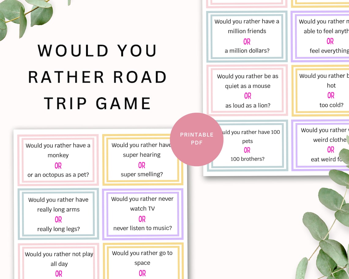 Would You Rather Printable Game for Kids or Teens, Road Trip Games ...