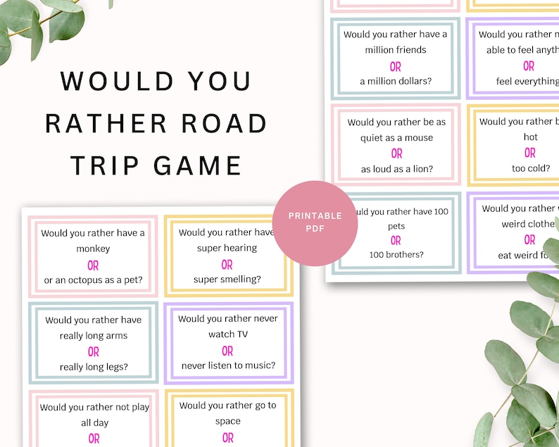 Would You Rather Printable Game for Kids or Teens, Road Trip Games ...