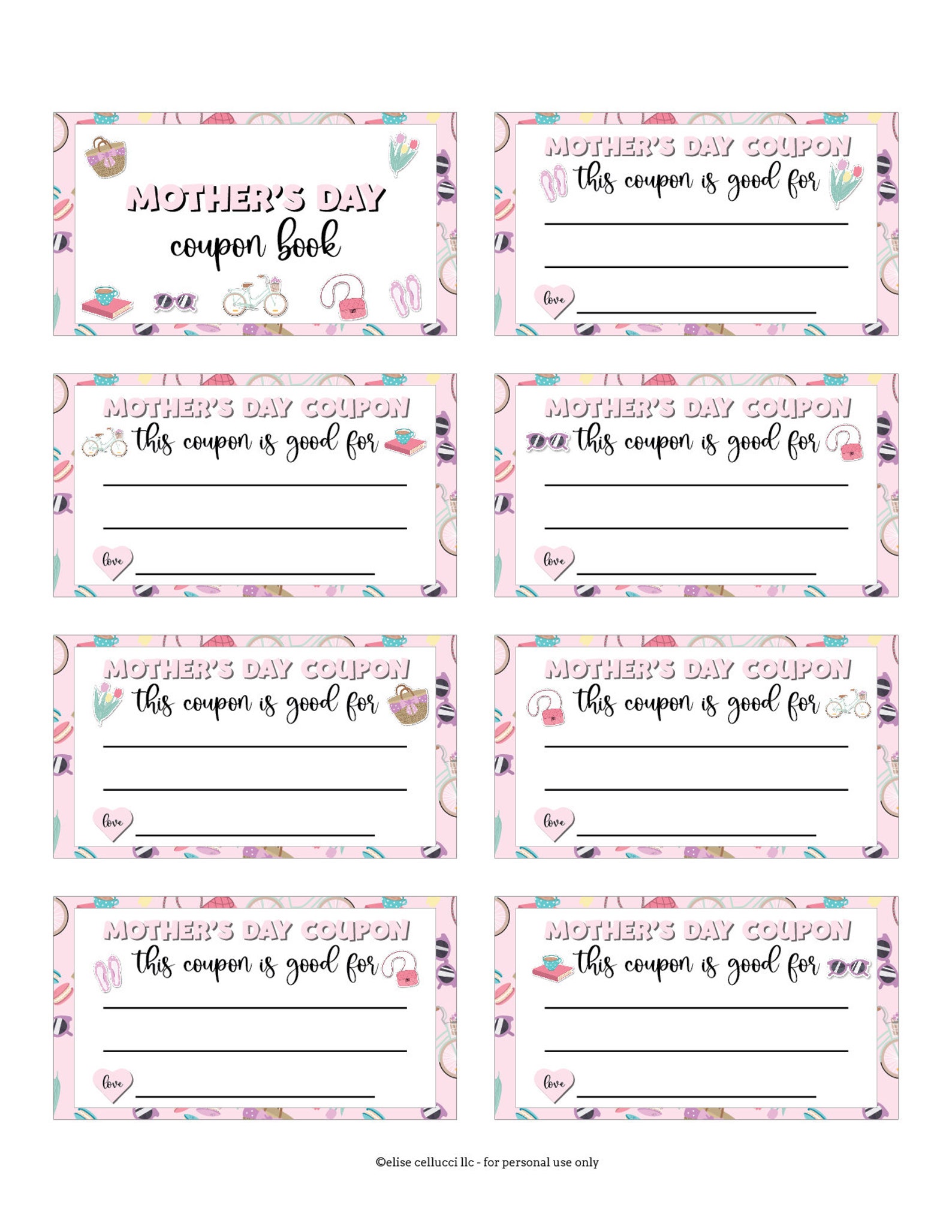 Mother's Day Printable Coupon Book, US Letter A4 Digital File, Kids ...