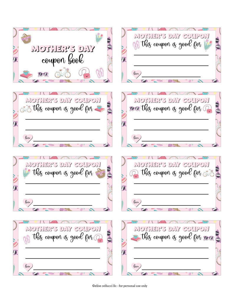 Mother's Day Printable Coupon Book, US Letter A4 Digital File, Kids ...