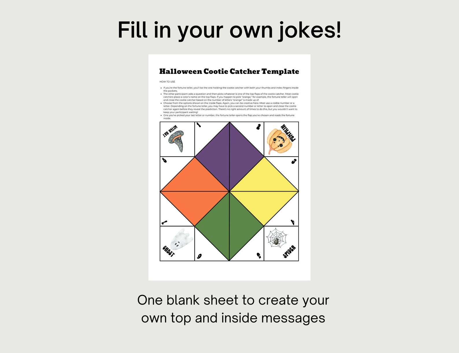 Halloween Printable Cootie Catcher Spooky Joke Teller Halloween Game ...