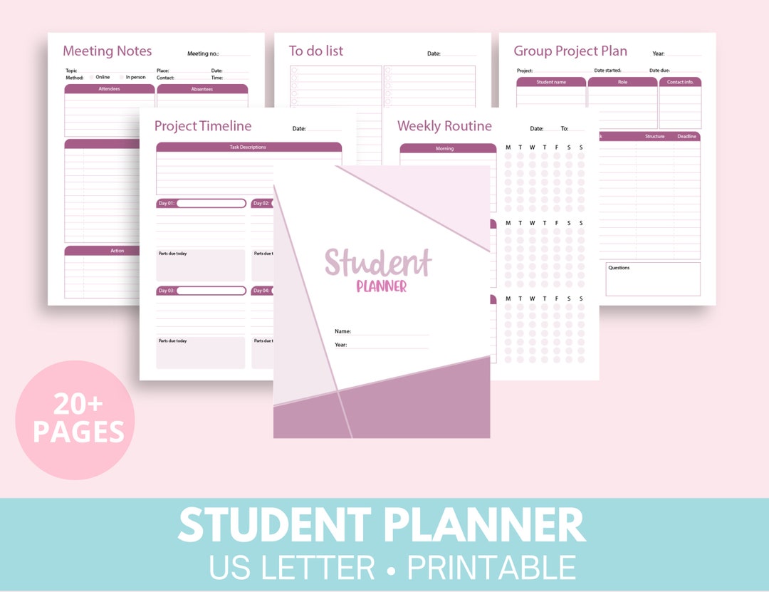 Student Planner Printable, Student Planner Undated, Study Planner ...