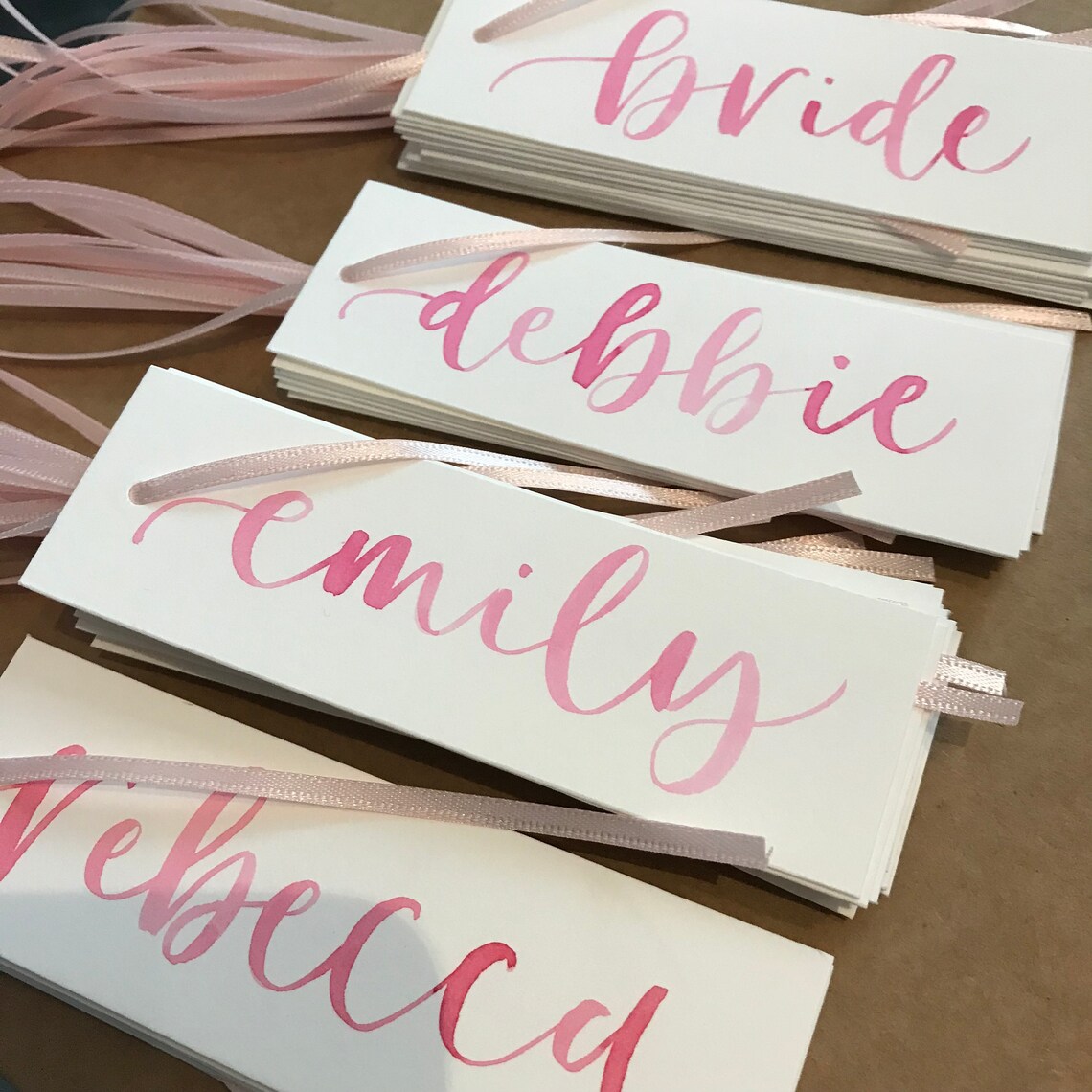 Wedding Watercolour Calligraphy Name Tags With Ribbon - Etsy UK